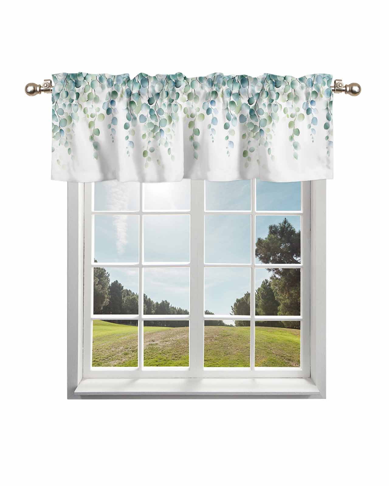 Sage Green Eucalyptus Kitchen Curtain Valances for Windows Farmhouse ...