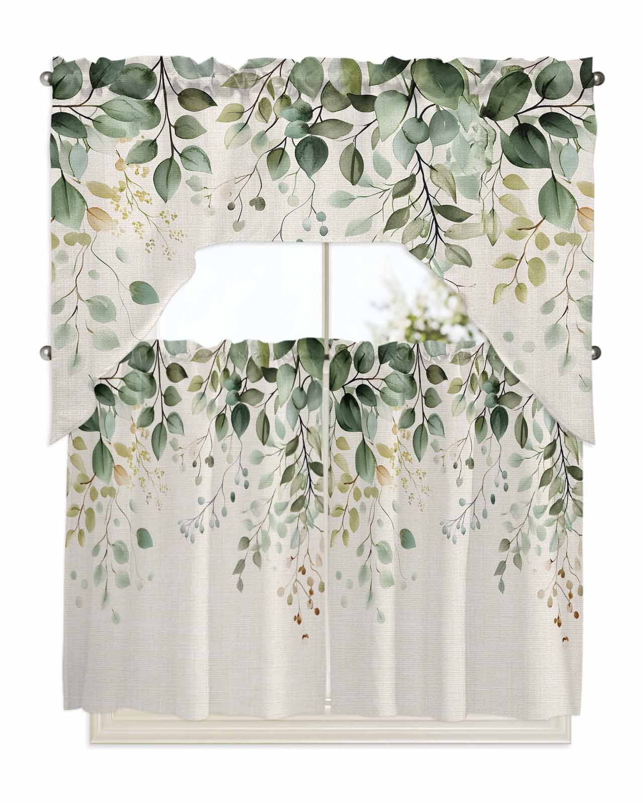 Sage Green Eucalyptus Kitchen Curtains Swag Valance and Tier Curtains ...