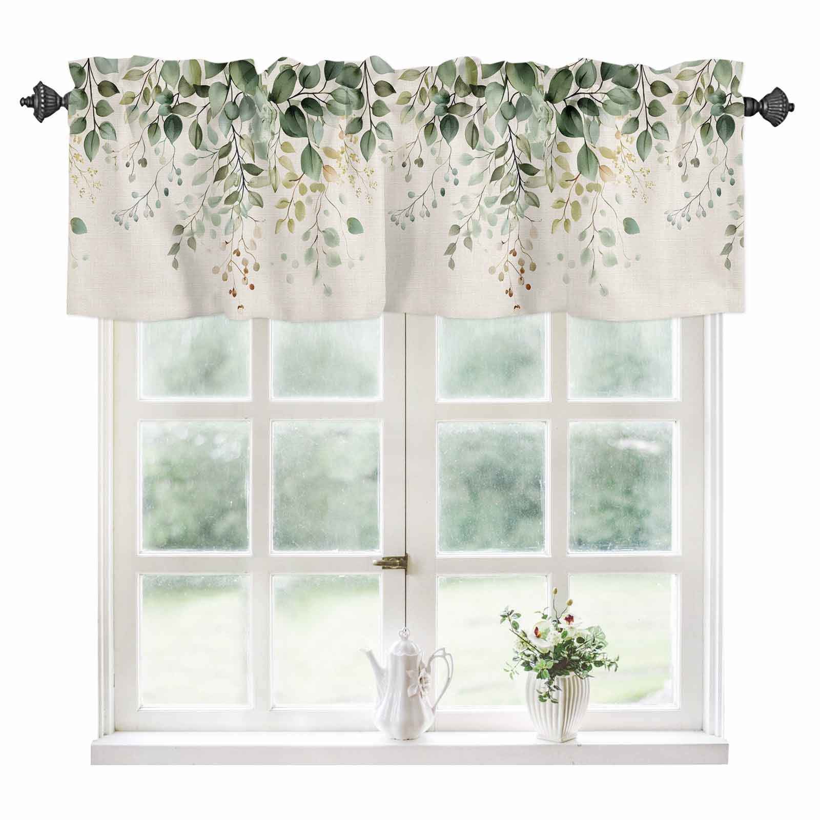 Sage Green Eucalyptus Kitchen Valances for Windows 60x18 Inch Kitchen Curtains Valances Rod ...