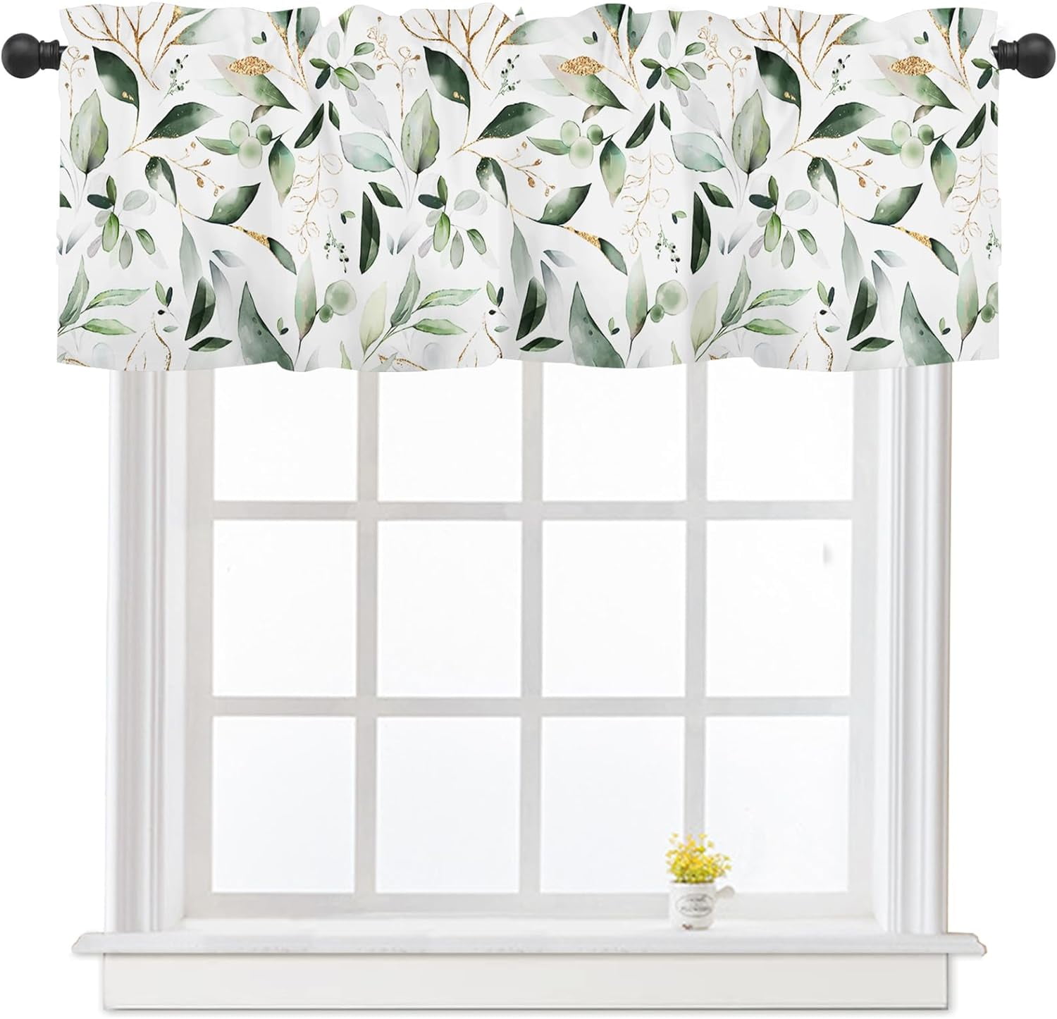 Sage Green Eucalyptus Leaf Curtain Valances for Windows Spring Summer ...