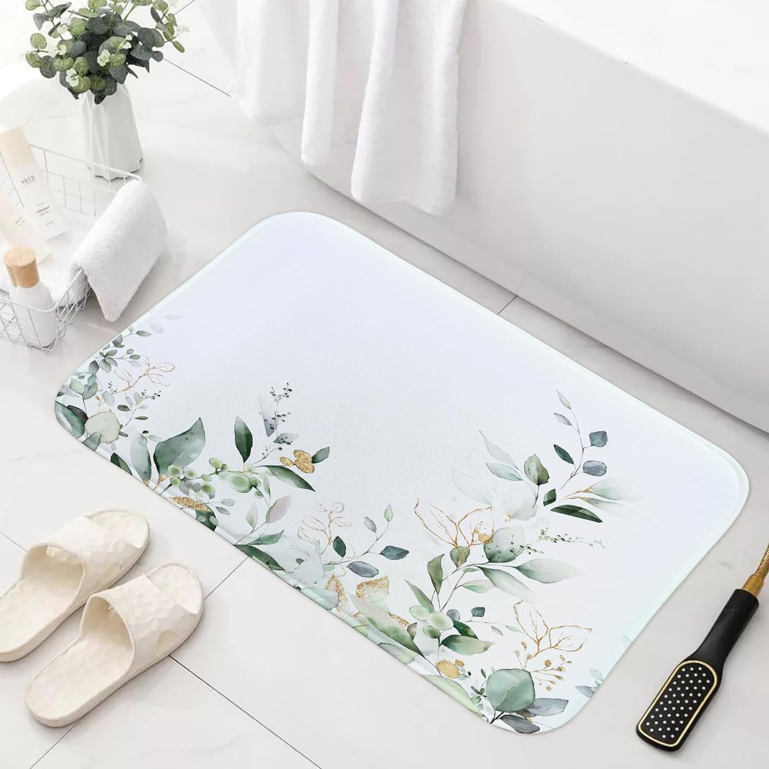 Sage Green Eucalyptus Leaves Bath Mat Rug for Bathroom, Cute Botanical ...