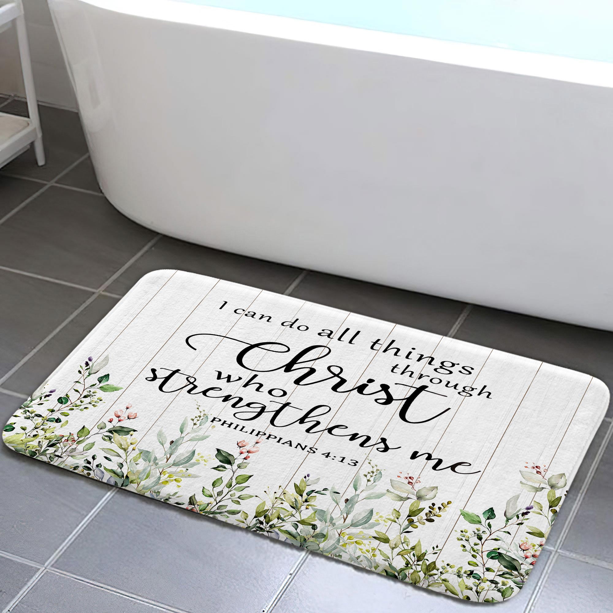 Sage Green Eucalyptus Leaves Bathroom Rugs, Absorbent Inspirational ...