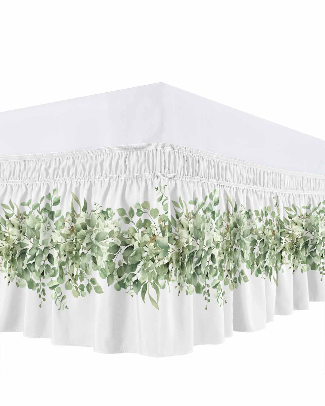 Sage Green Eucalyptus Leaves Bed Skirt Queen Size, Spring Summer ...