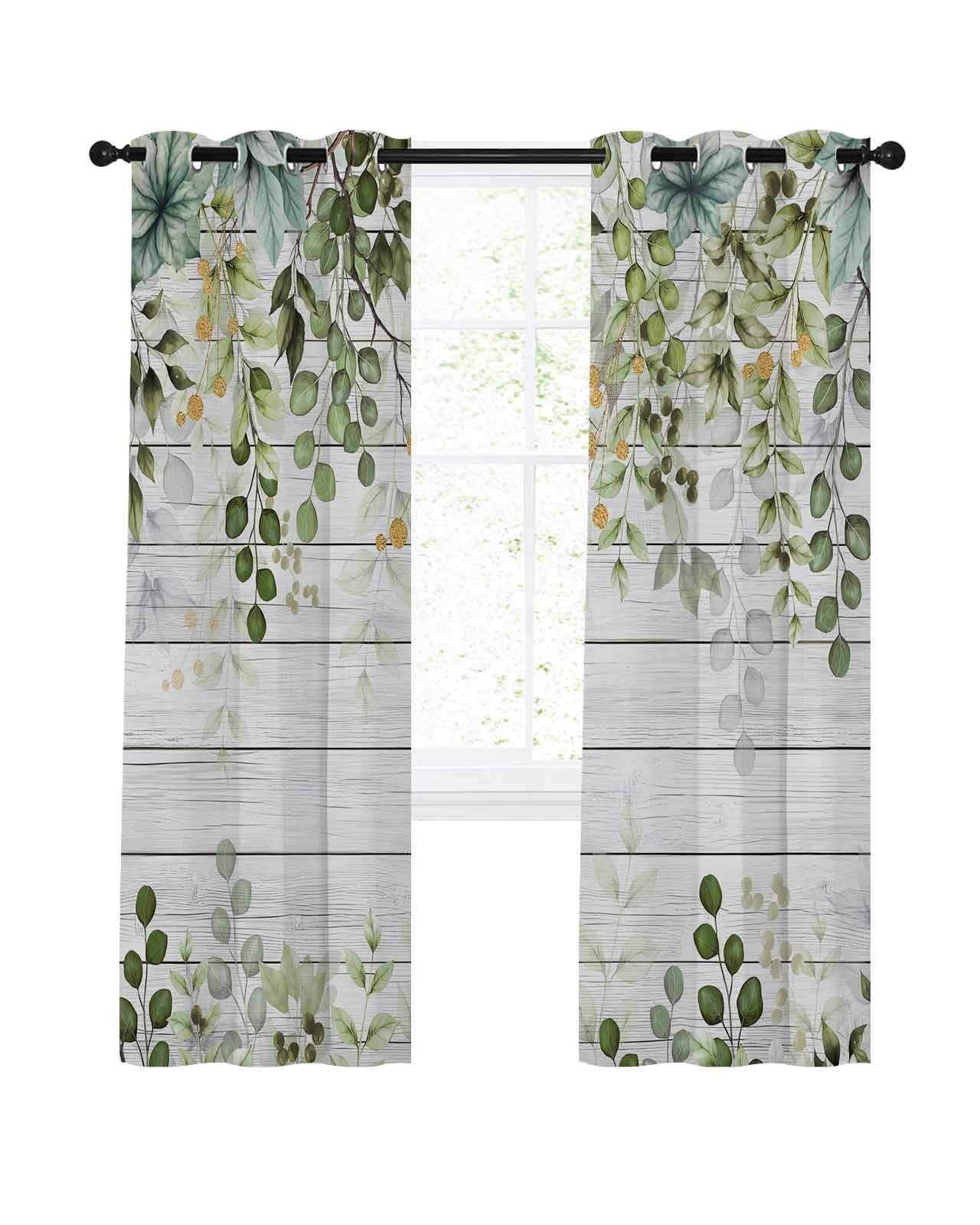 Sage Green Eucalyptus Leaves Blackout Curtains 84 Inches Length ...