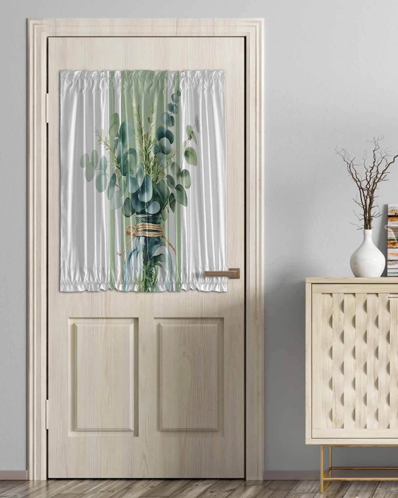 Sage Green Eucalyptus Leaves Blackout Door Curtains for French, Glass ...