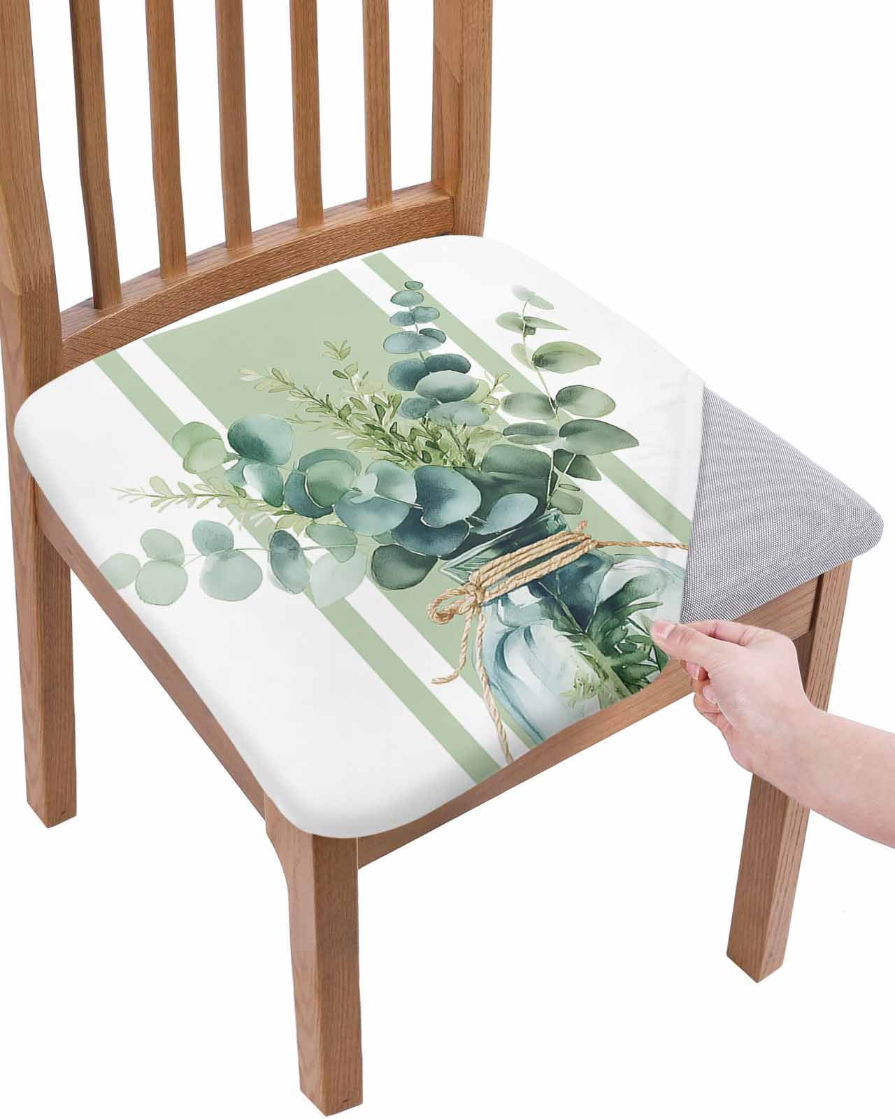 Sage Green Eucalyptus Leaves Chair Seat Covers for Dining Room Stretch ...
