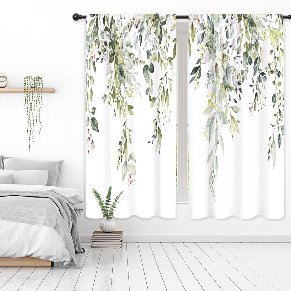 Sage Green Eucalyptus Leaves Curtains Rustic Flower Spring Floral ...