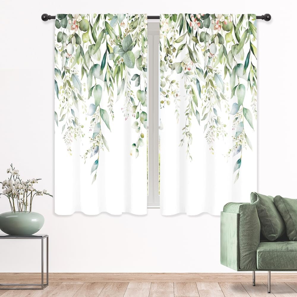 Sage Green Eucalyptus Leaves Curtains Rustic Flower Spring Floral ...