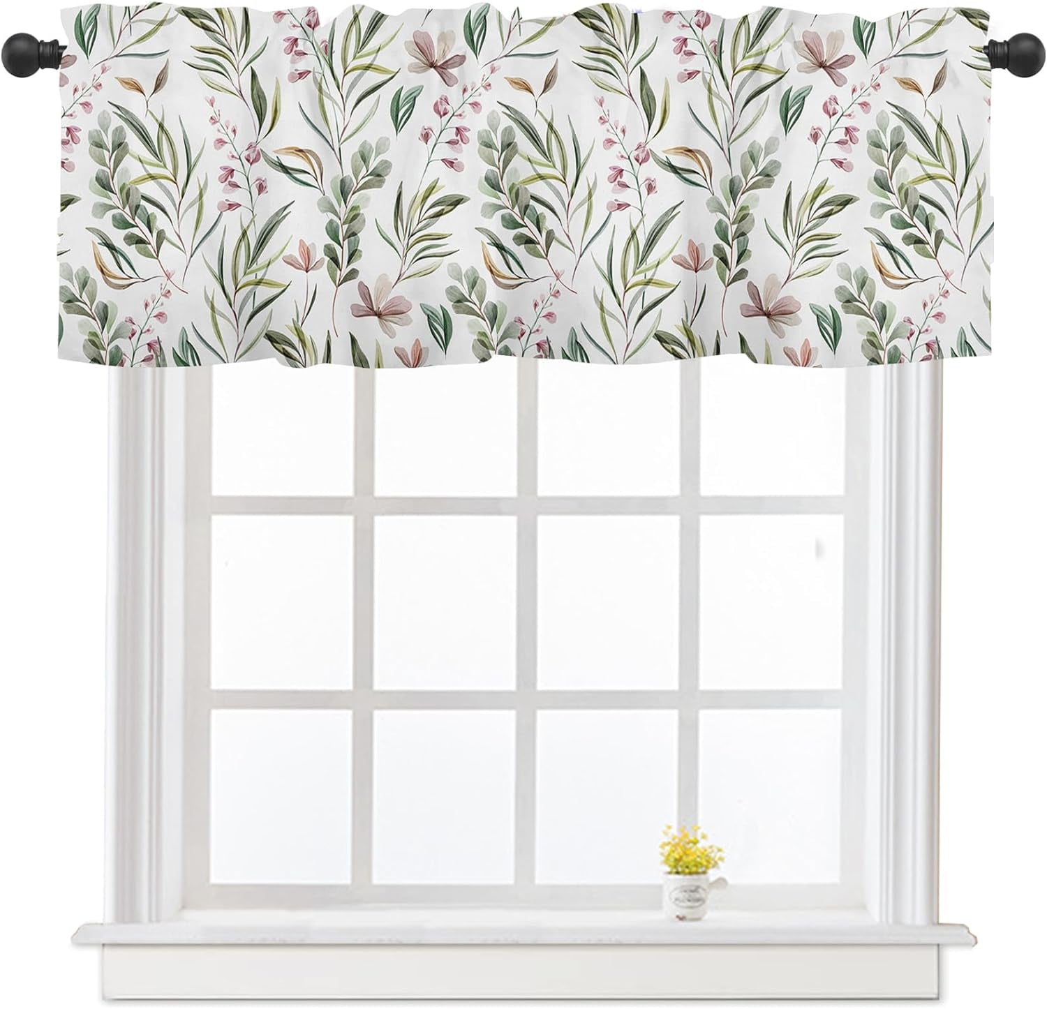 Sage Green Eucalyptus Leaves Floral Spring Curtain Valances for Windows ...