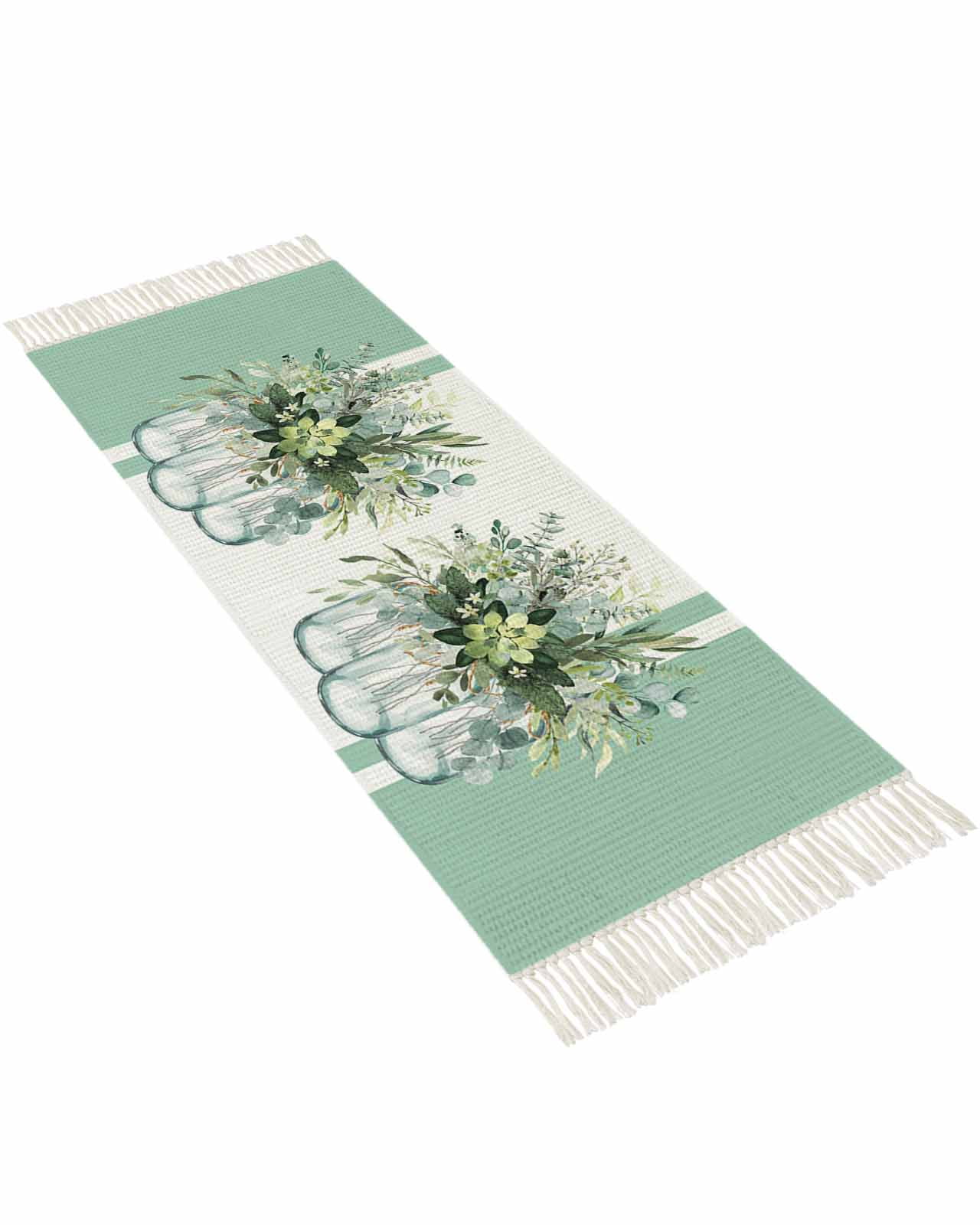 Sage Green Eucalyptus Leaves Kitchen Runner Rug 2'x4', Washable Woven ...
