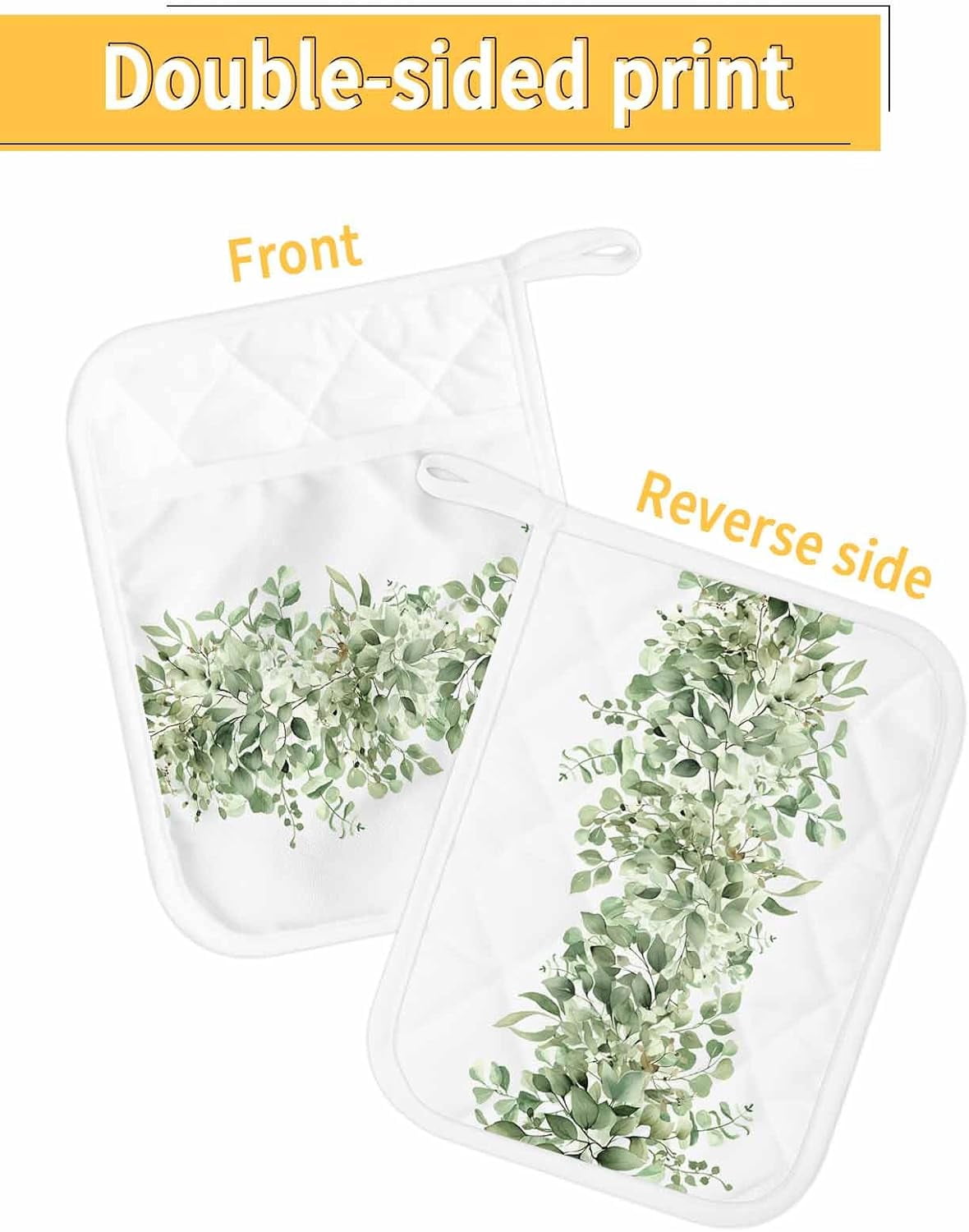 Sage Green Eucalyptus Leaves Pot Holders With Pocket For Kitchen, Heat ...