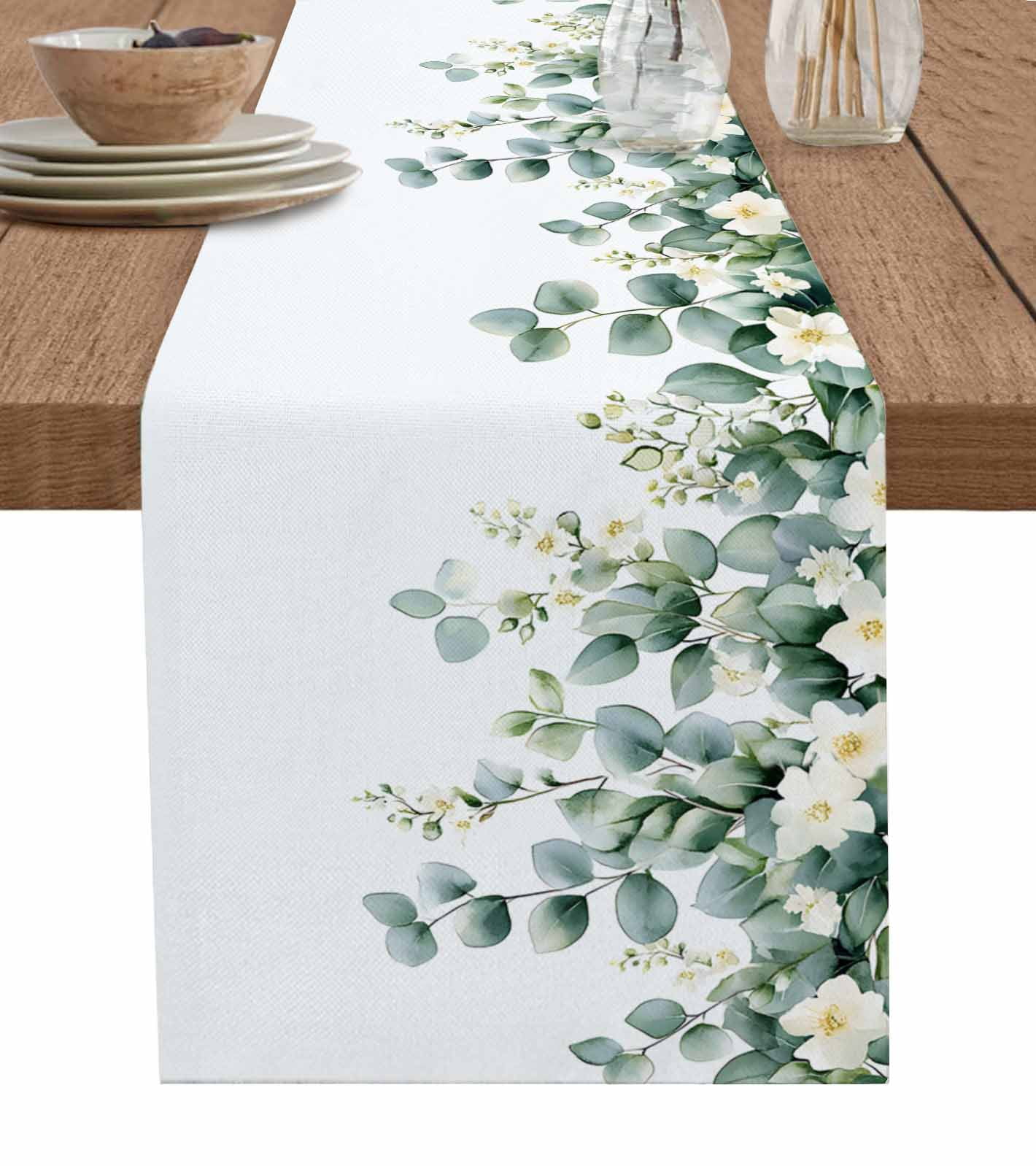 Sage Green Eucalyptus Leaves Table Runner 72 Inches, Watercolor ...