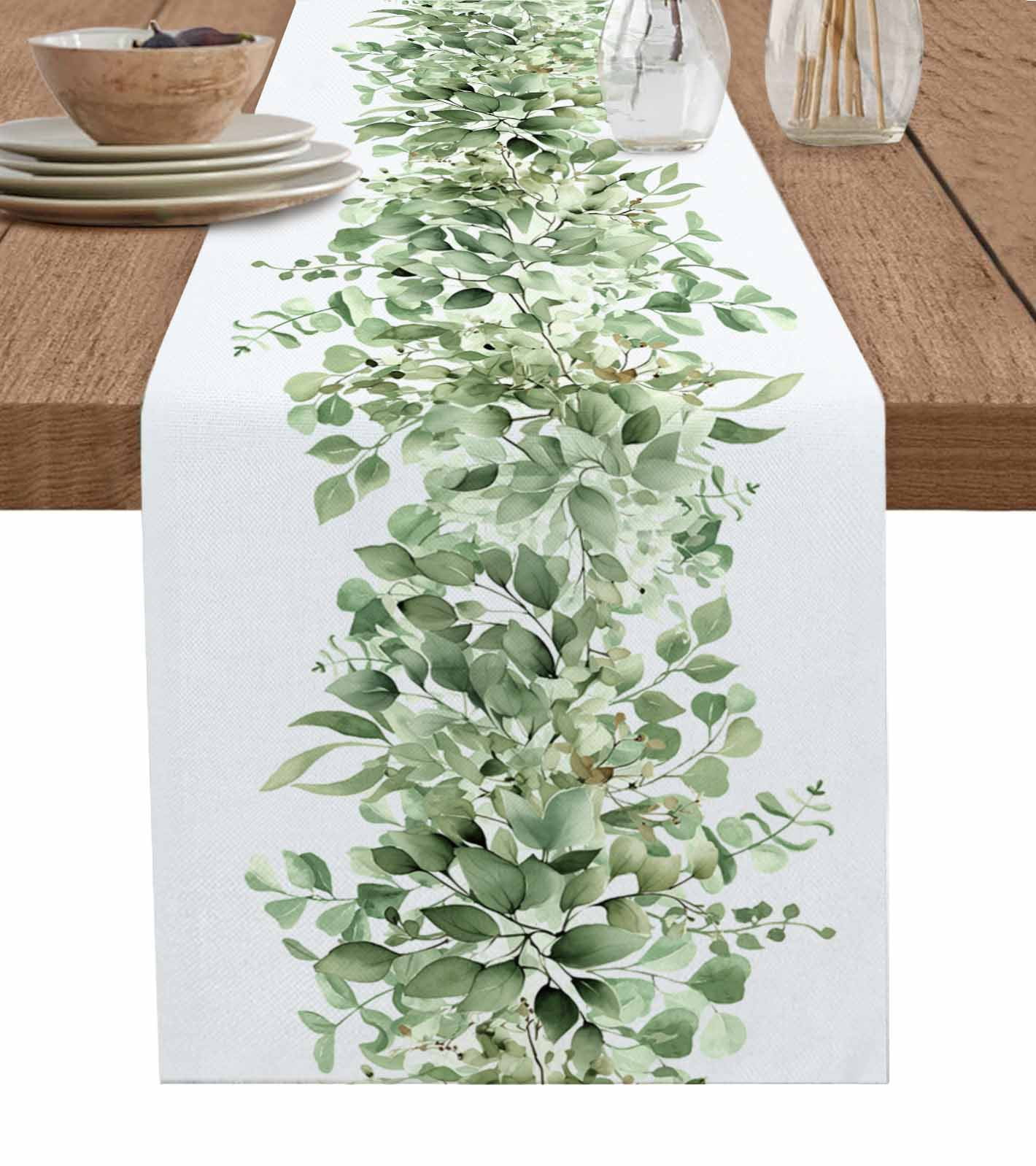 Sage Green Eucalyptus Leaves Table Runner Spring Summer Botanical ...