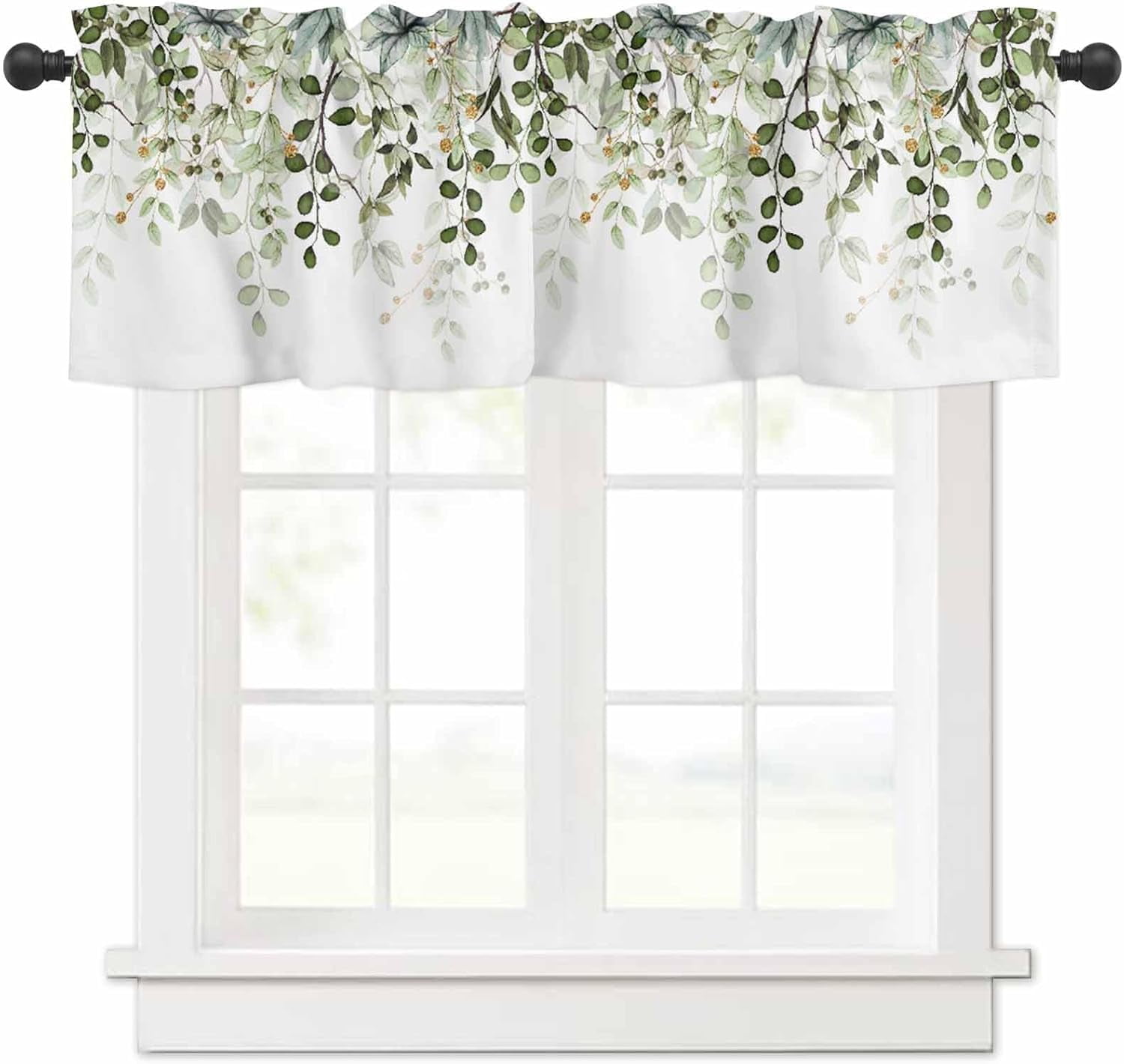 Sage Green Eucalyptus Leaves Valance for Windows Berry Branch Plant Curtains Valances Spring ...