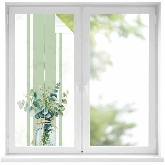 Sage Green Eucalyptus Leaves Window Privacy Film, Farmhouse Stripe ...
