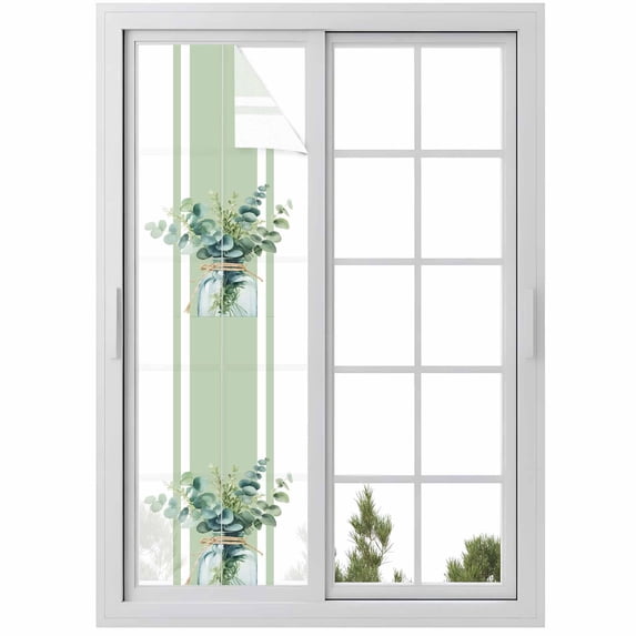 Sage Green Eucalyptus Leaves Window Privacy Film, Farmhouse Stripe ...