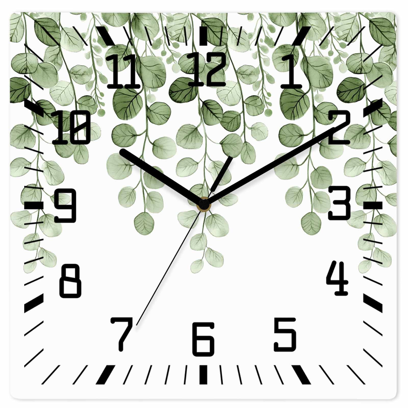 Sage Green Eucalyptus Leaves Wooden Wall Clock Silent Non Ticking ...