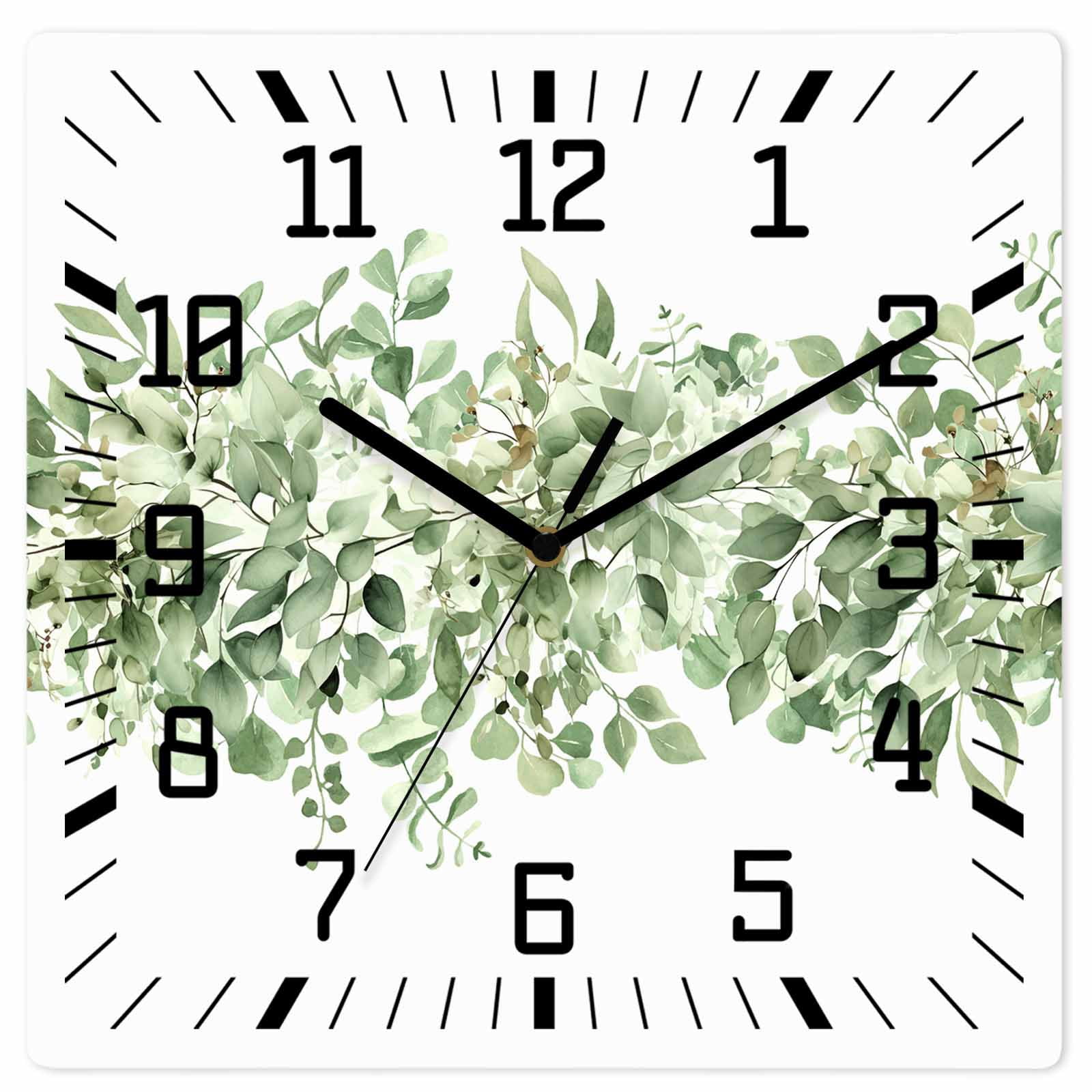 Sage Green Eucalyptus Leaves Wooden Wall Clock Silent Non Ticking ...