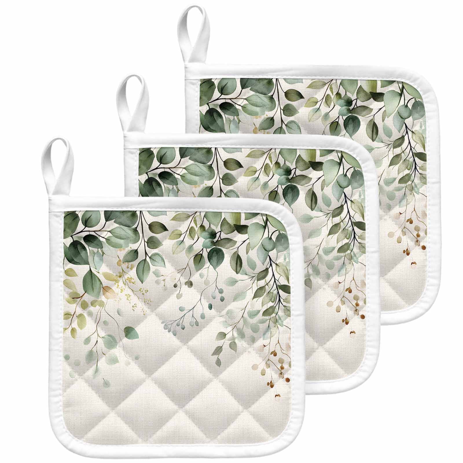 Sage Green Eucalyptus Pot Holders for Kitchen Heatproof Potholder, 3 ...