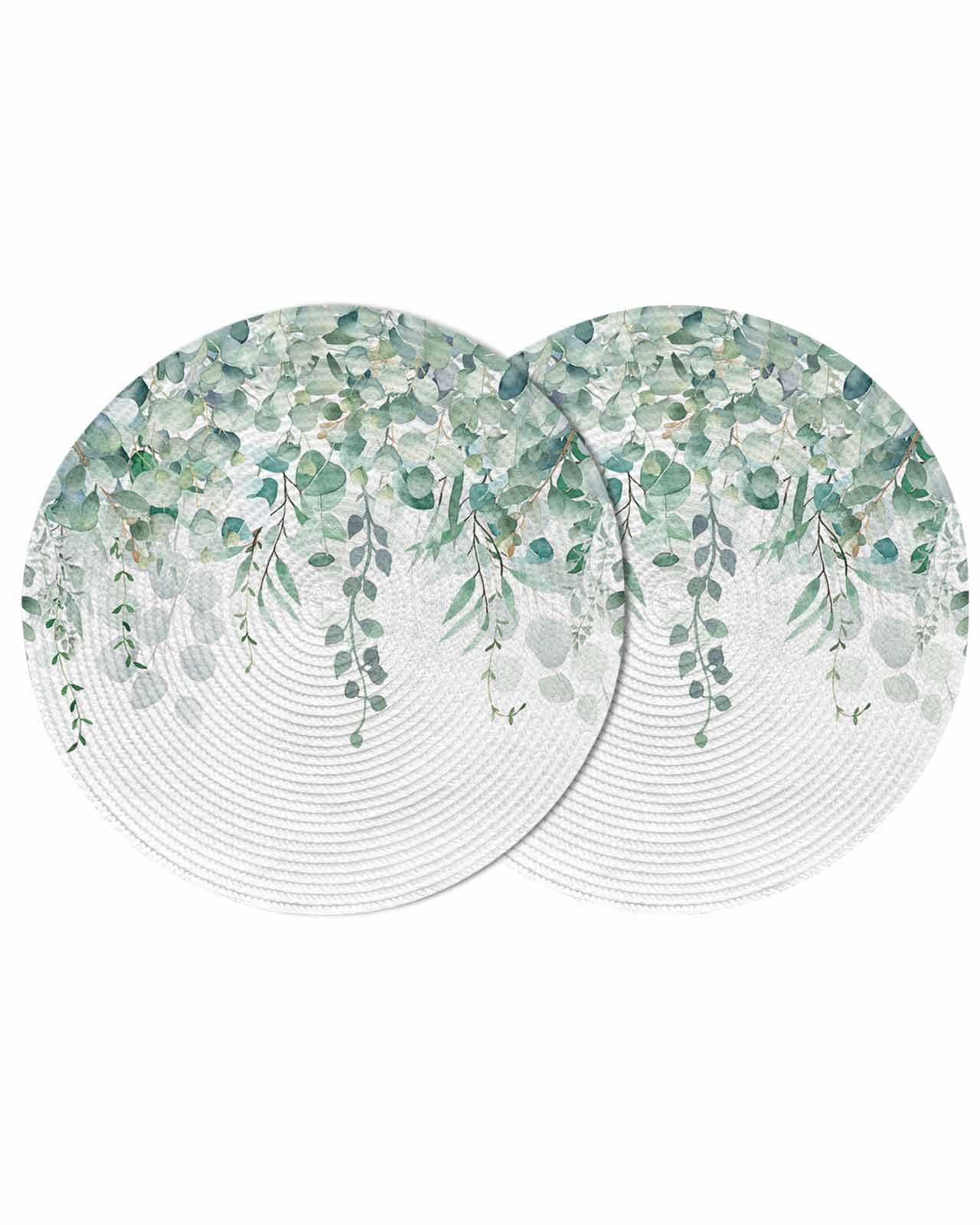 Sage Green Eucalyptus Round Table Placemats set of 2, Rustic Watercolor ...
