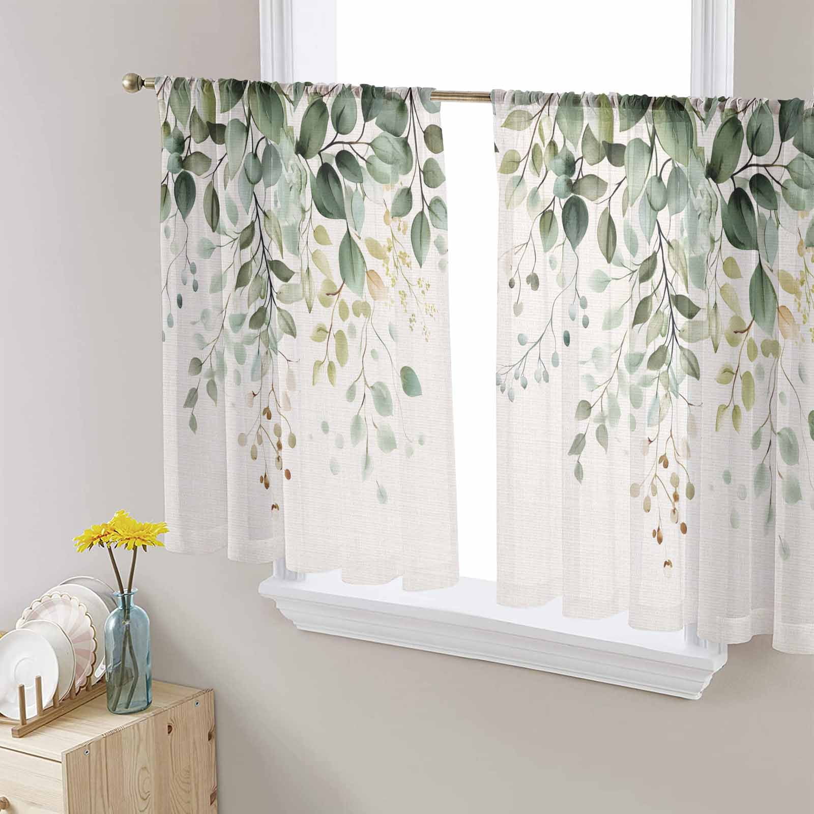 Sage Green Eucalyptus Semi Sheer Curtains 45 Inch Length 2 Panels Set ...