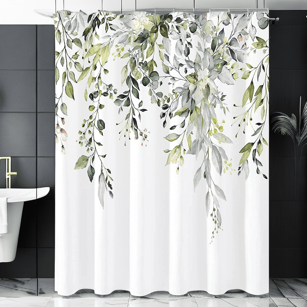Sage Green Eucalyptus Shower Curtain Floral Fabric Watercolor Plant