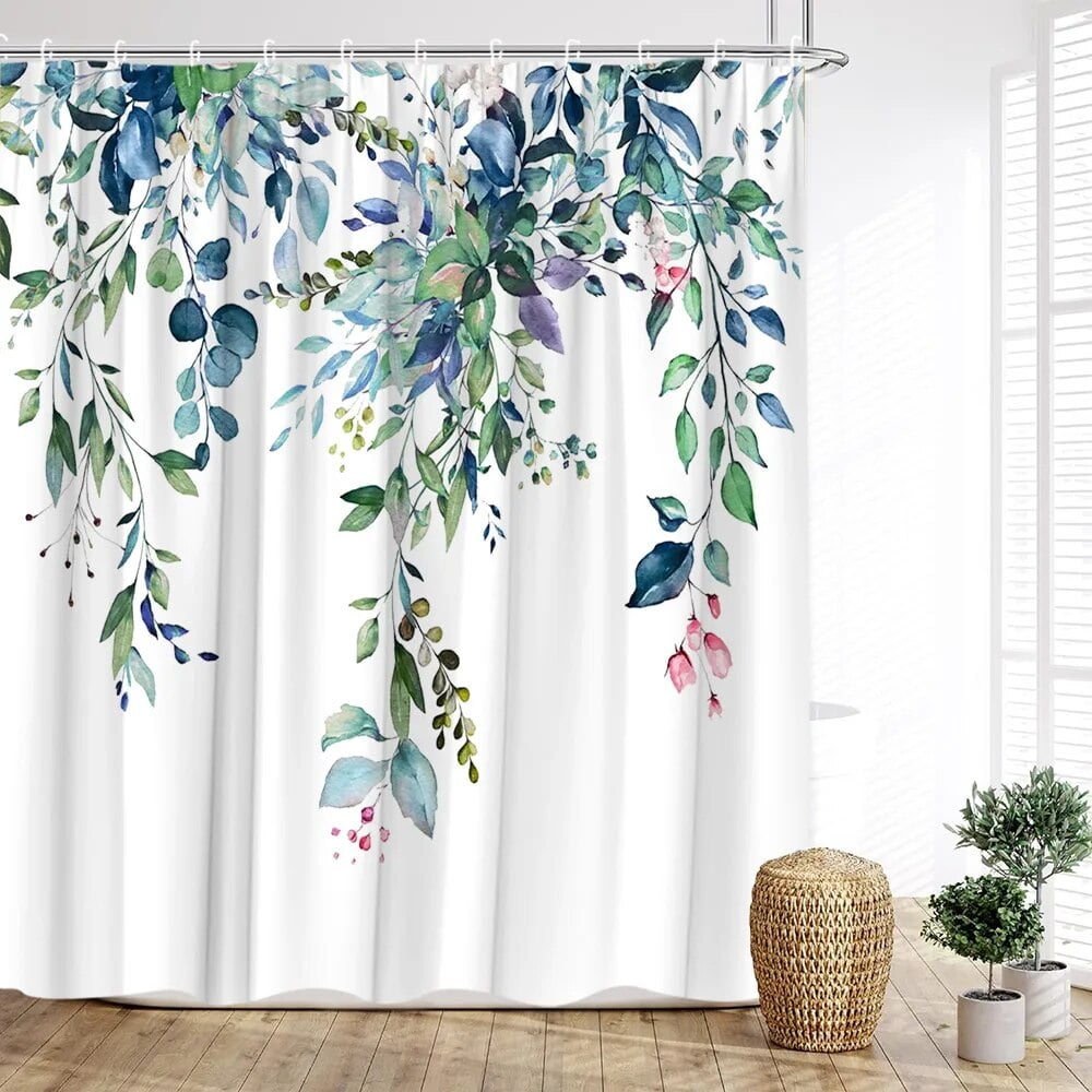 Sage Green Eucalyptus Shower Curtain Watercolor Plant Floral Eucalyptus