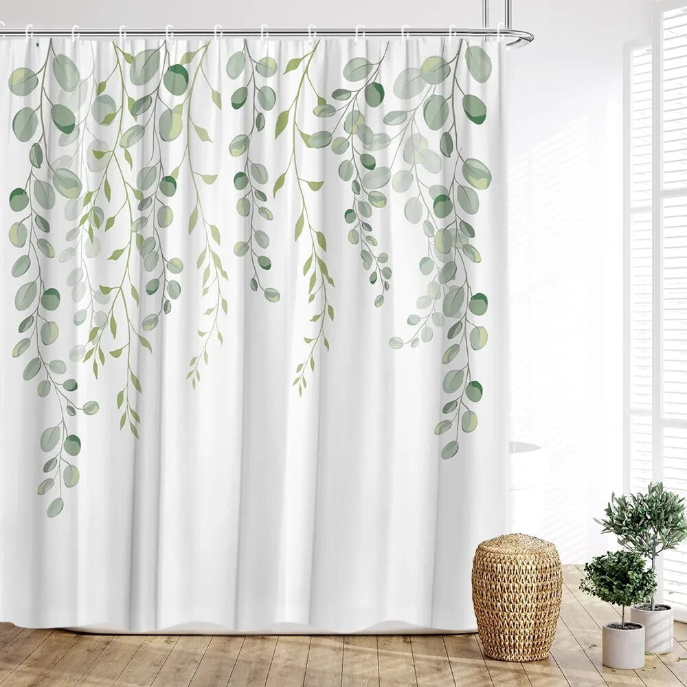 Sage Green Eucalyptus Shower Curtain Watercolor Plant Floral Eucalyptus