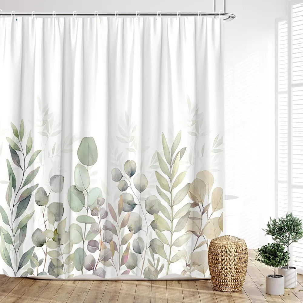 Sage Green Eucalyptus Shower Curtain Watercolor Plant Floral Eucalyptus