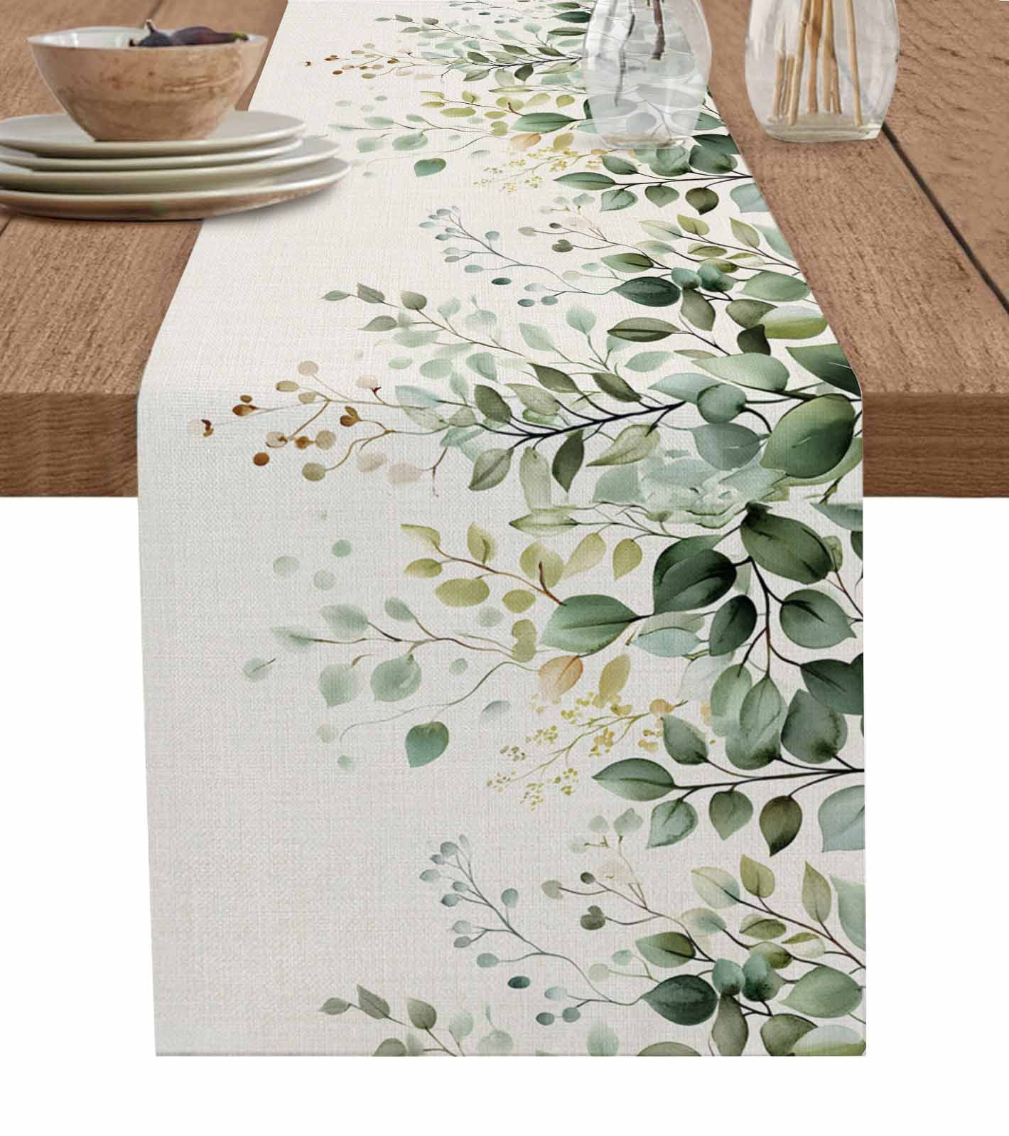 Sage Green Eucalyptus Table Runner Country Leaf Plants Retro Beige ...