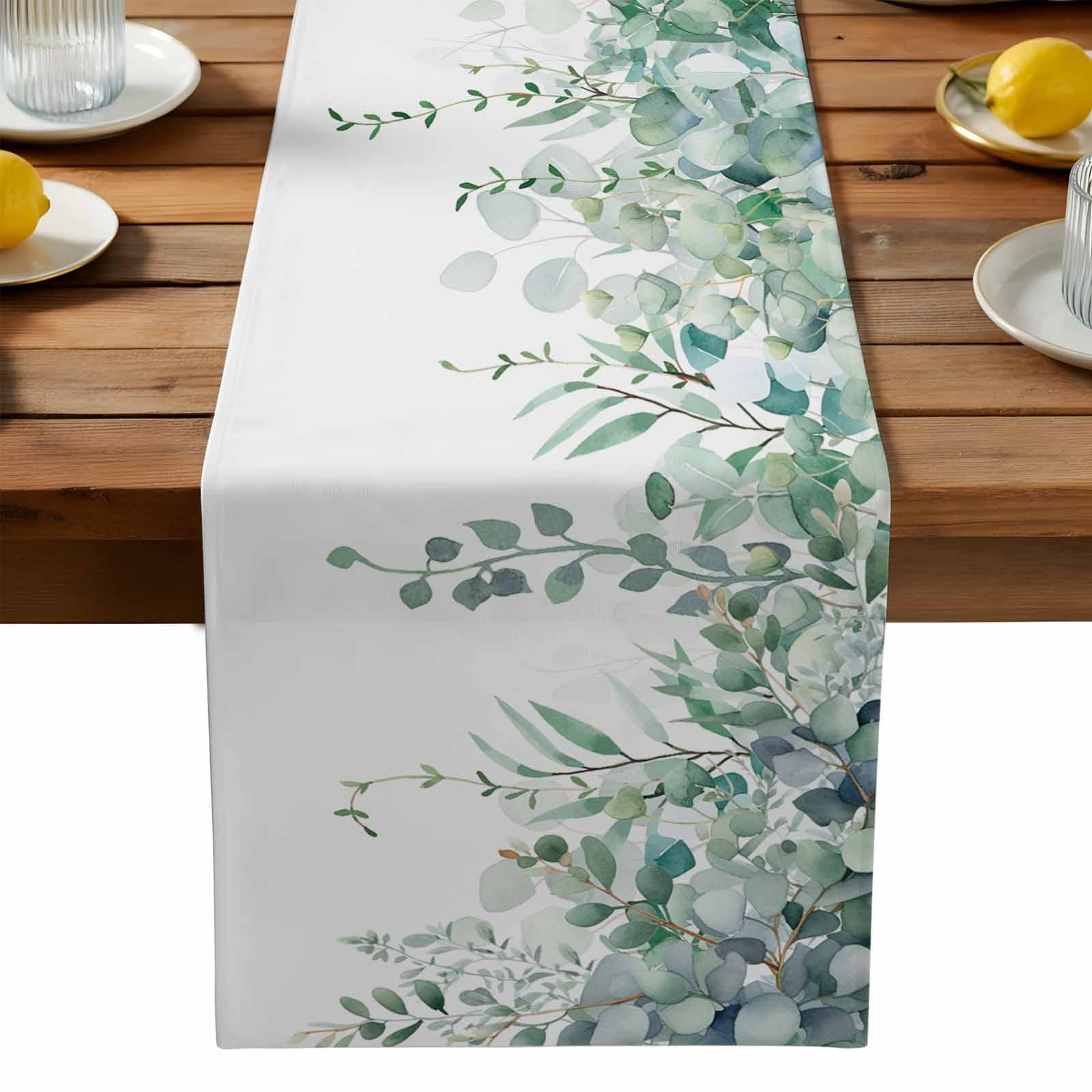 Sage Green Eucalyptus Table Runner, Rustic Watercolor Leaves Floral ...