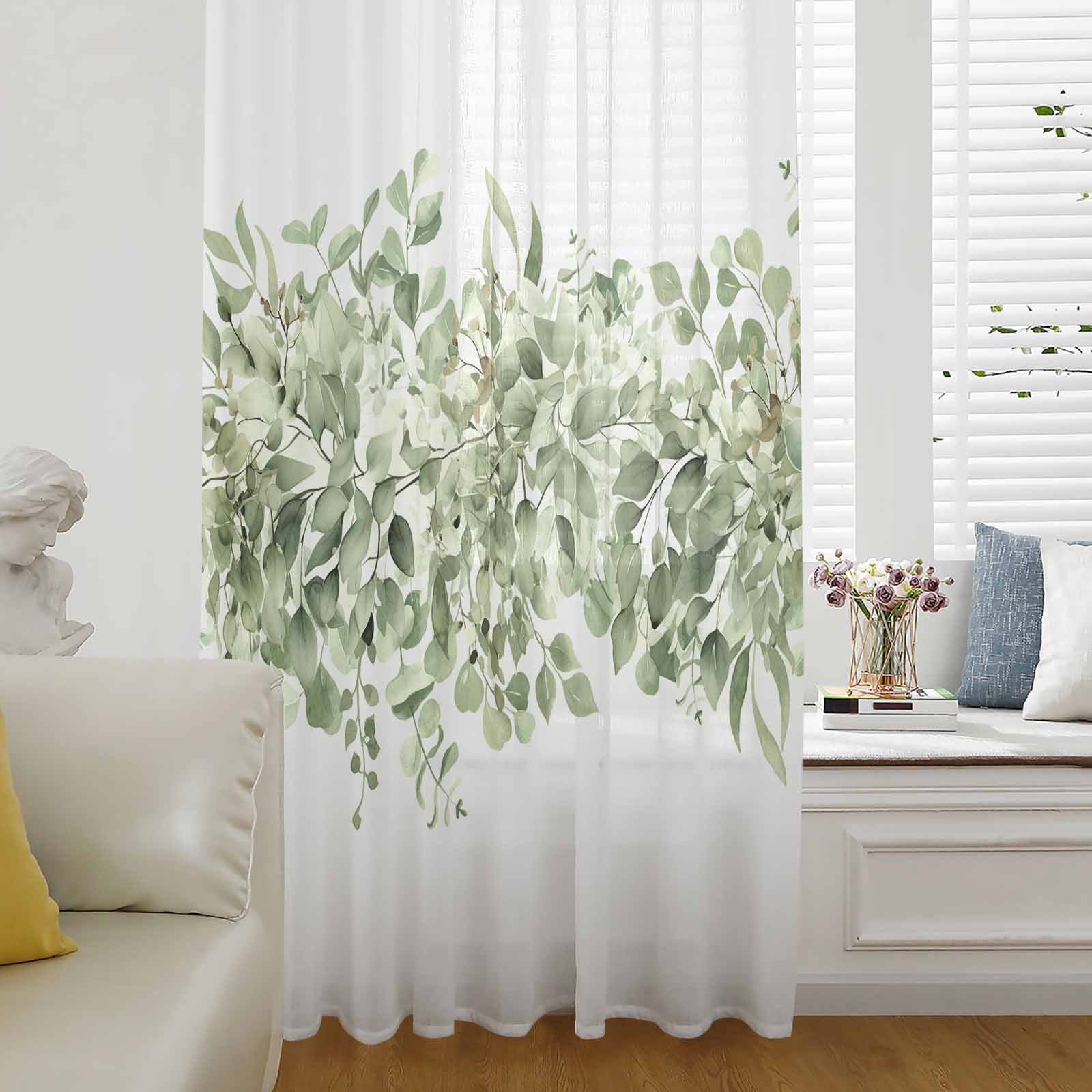 Sage Green Eucalyptus Window Curtain 45 Inches Long,Country Nature ...