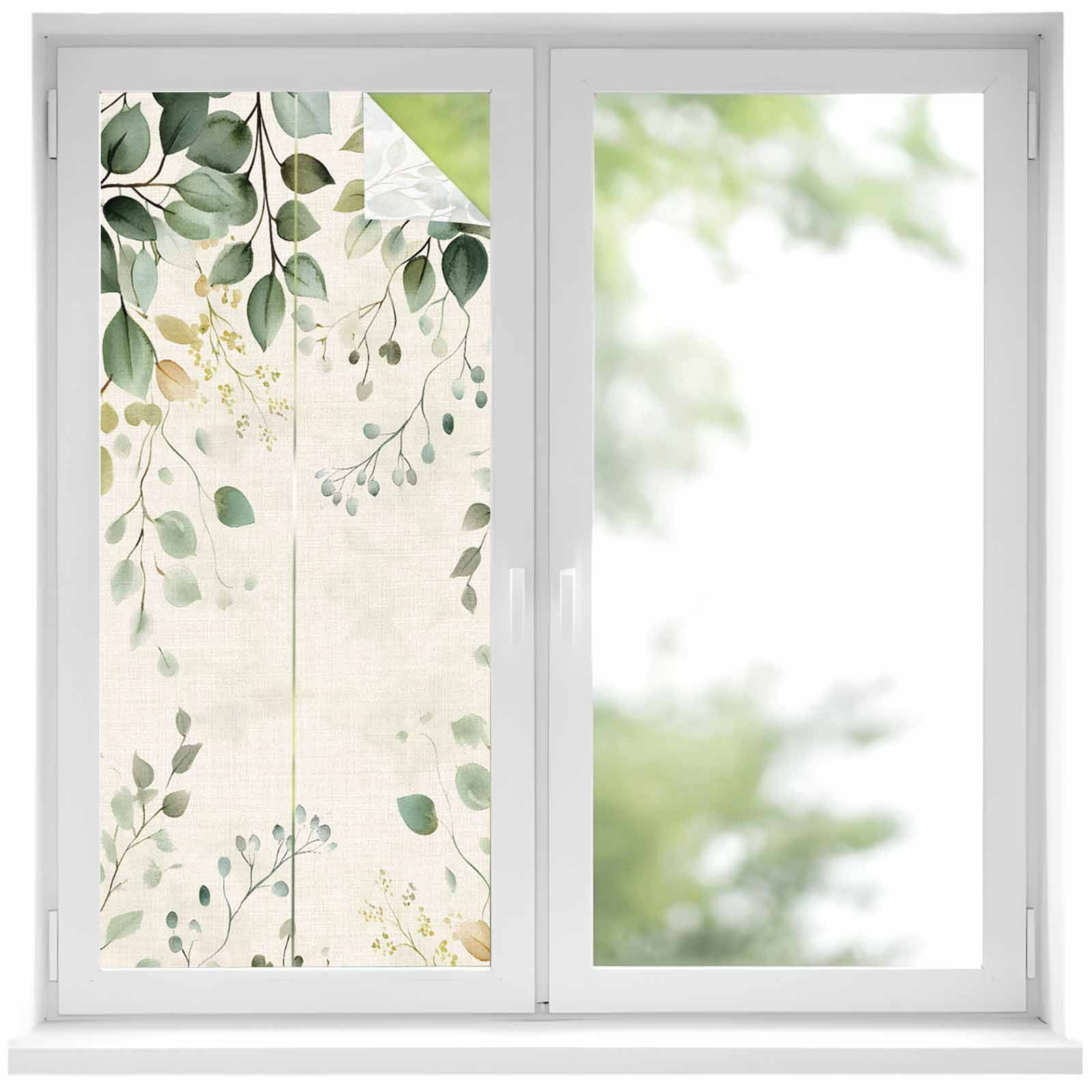 Sage Green Eucalyptus Window Privacy Film, Traditional Tree Branch Leaf ...