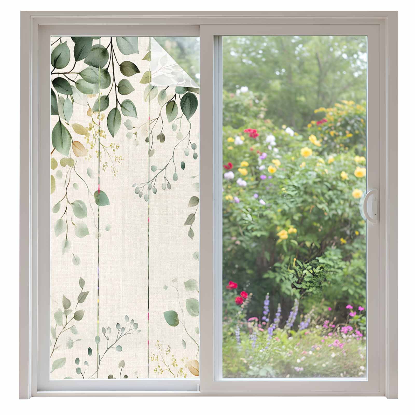 Sage Green Eucalyptus Window Privacy Film, Traditional Tree Branch Leaf ...