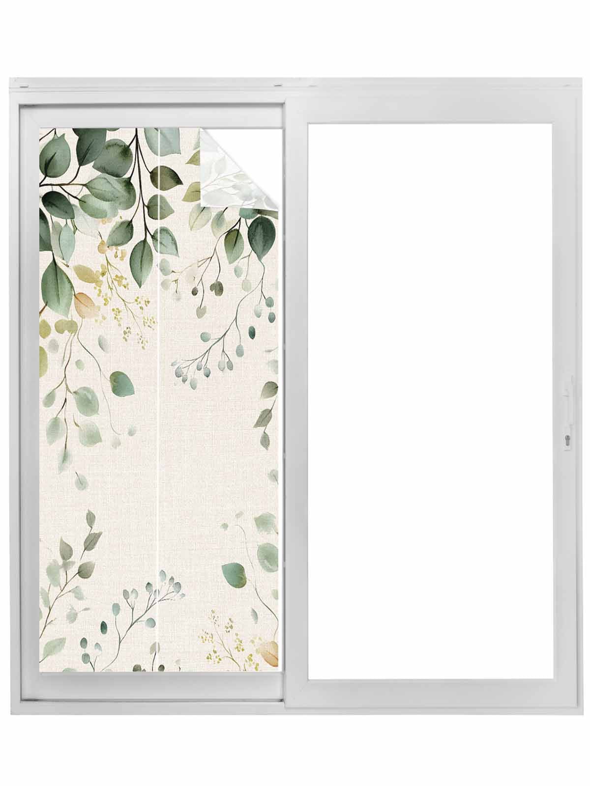 Sage Green Eucalyptus Window Privacy Film, Traditional Tree Branch Leaf ...