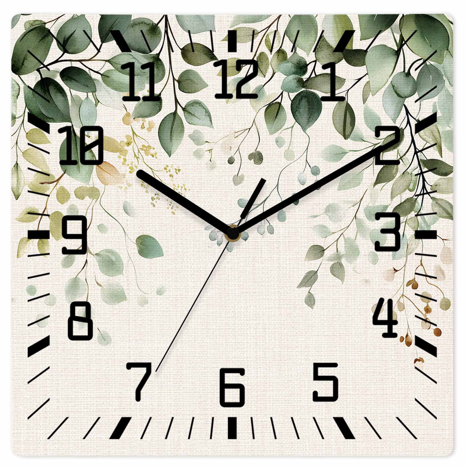 Sage Green Eucalyptus Wooden Wall Clock Silent Non Ticking, Traditional ...