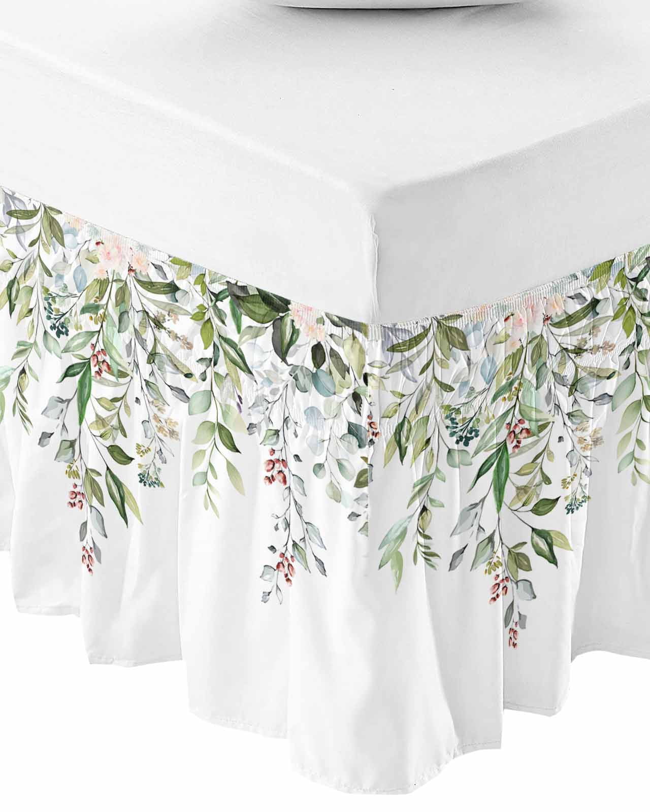Sage Green Eucalyptus Wrap Around Bed Skirts for Queen Bed 16" Drop,Bed ...