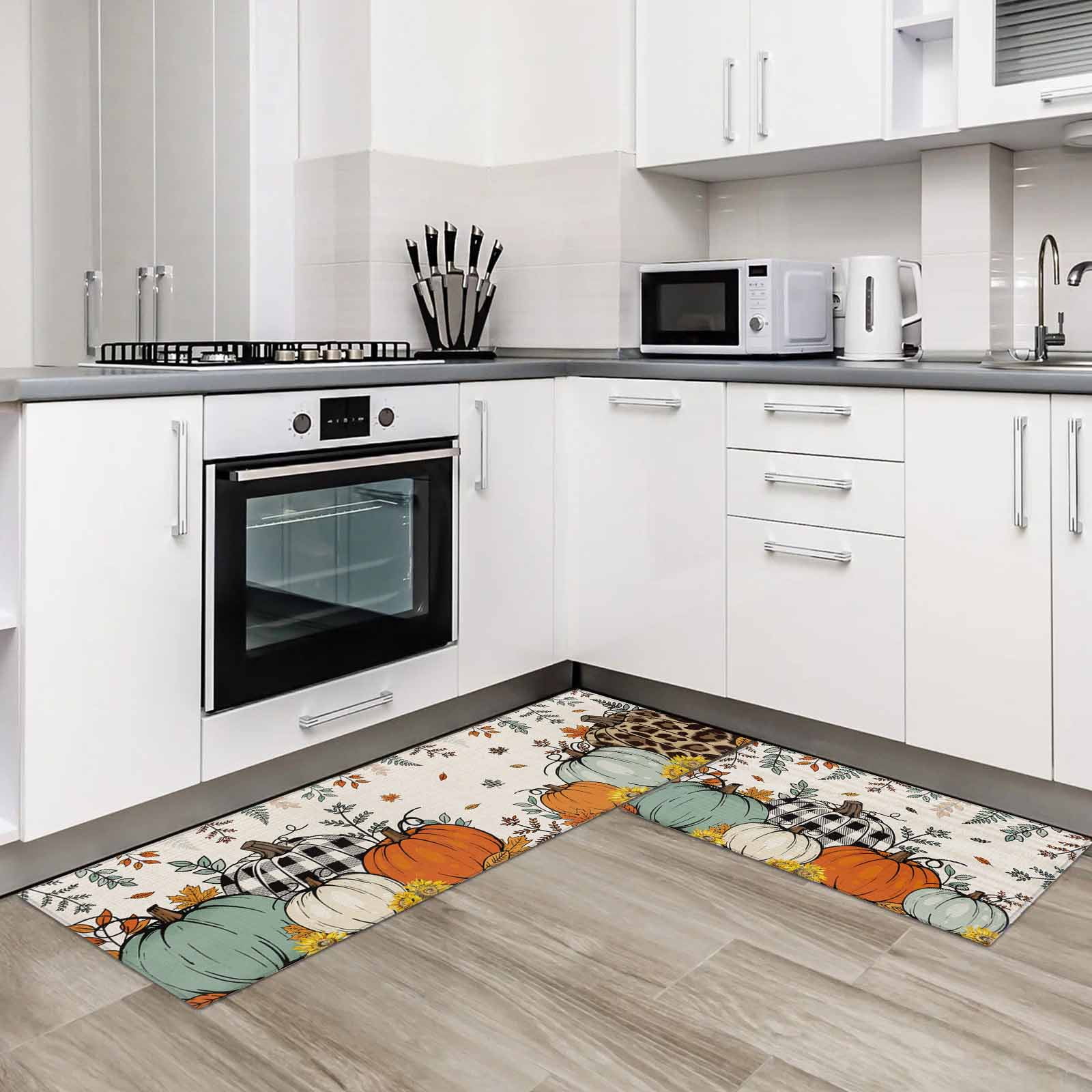 Sage Green Fall 2 Pieces Non-Slip Kitchen Mat Set Thanksgiving Pumpkins ...