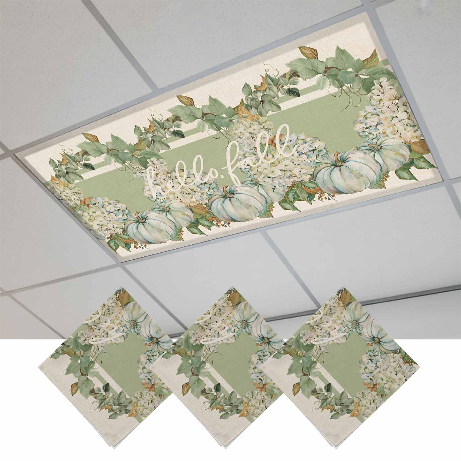 Sage Green Fall Fluorescent Light Covers, Pumpkins Wreath Rustic ...