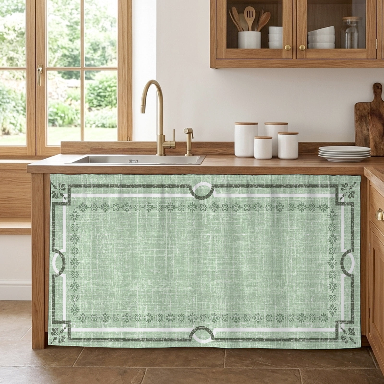 Sage Green Farmhouse Cabinet Curtains 32" W x 55" L, Linen Texture ...