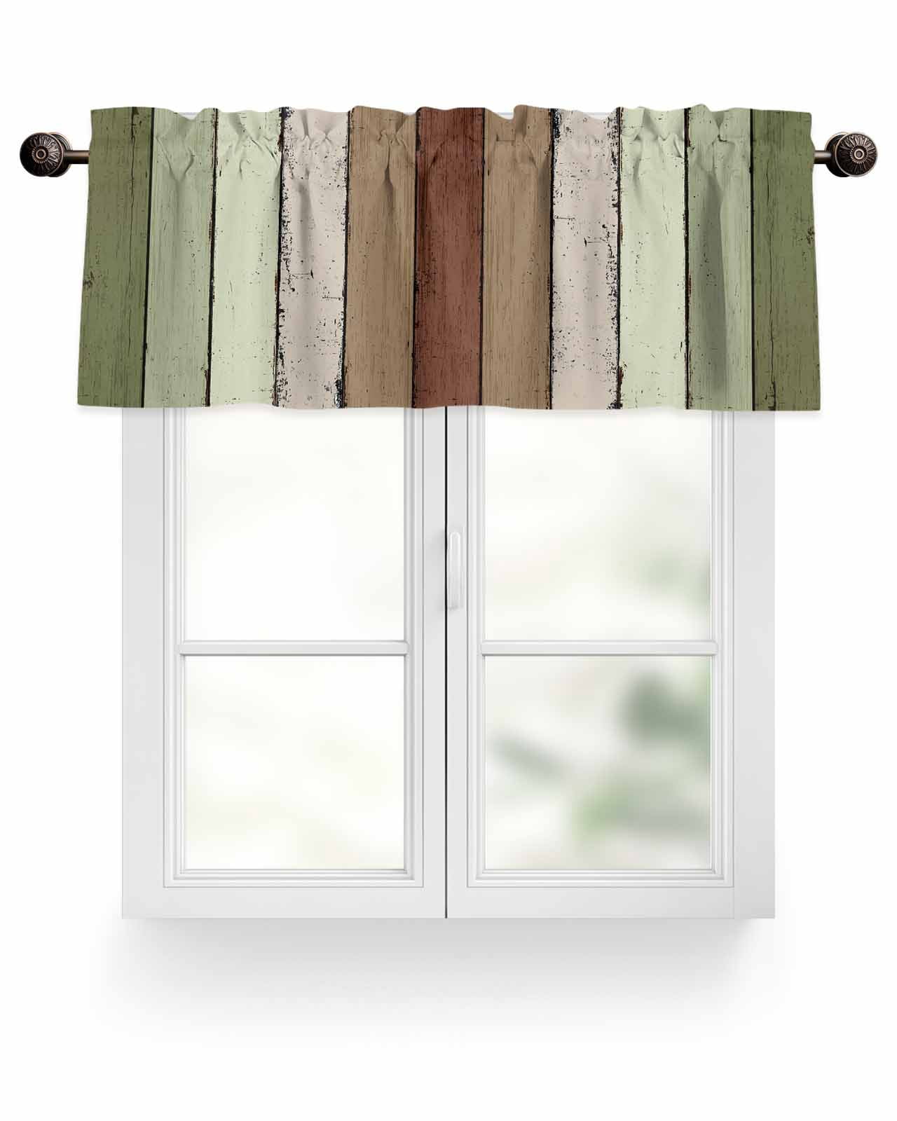 Sage Green Farmhouse Striped Kitchen Valances for Windows Vintage Wood ...