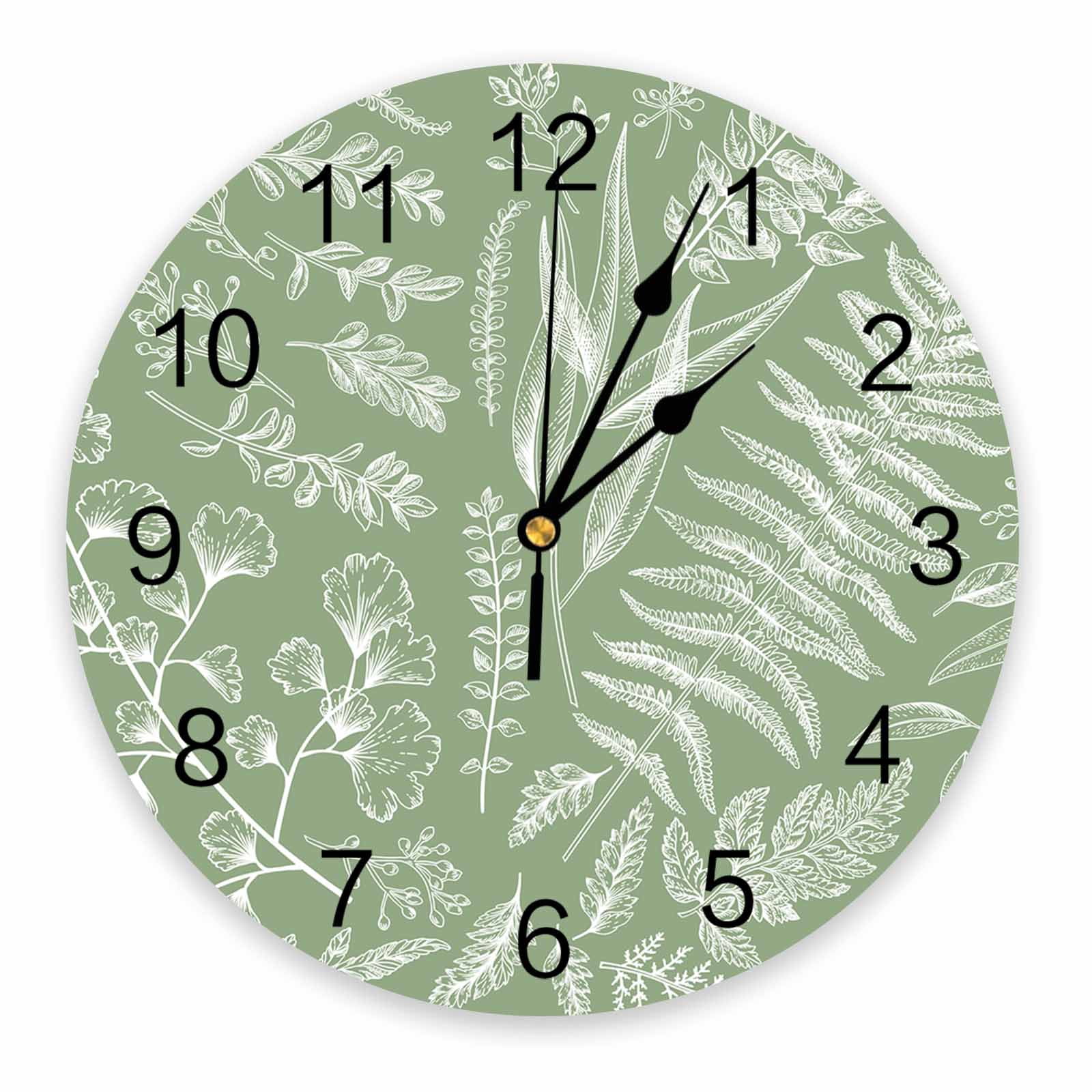 Sage Green Fern Plant Leaves PVC Wall Clock Bedroom ration Wall Clock ...