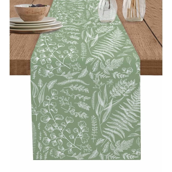 Sage Green Fern Plant Leaves Table Runner Home Wedding Table Mat ...