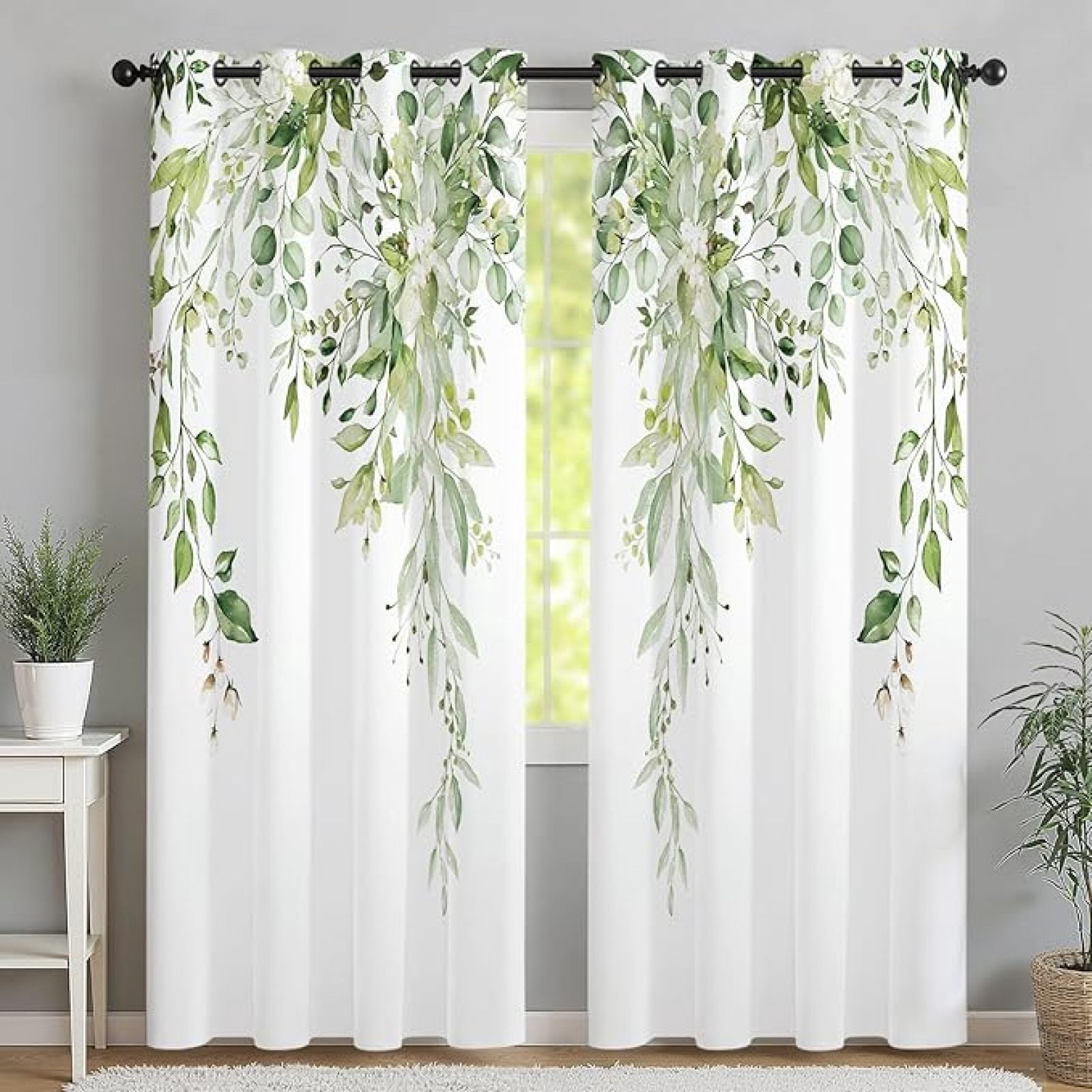Sage Green Floral Blackout Curtains Set, Farmhouse Black Out Curtains ...