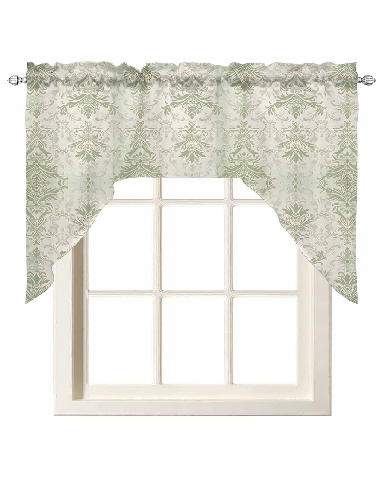 Sage Green Floral Boho Kitchen Swag Valances for Windows, Vintage ...