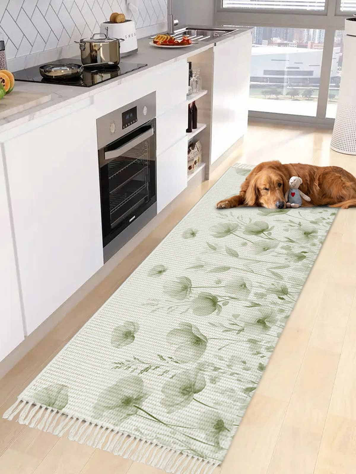 Sage Green Floral Entryway Runner Rug 2x4ft,Botanical Flower Plant Herb ...