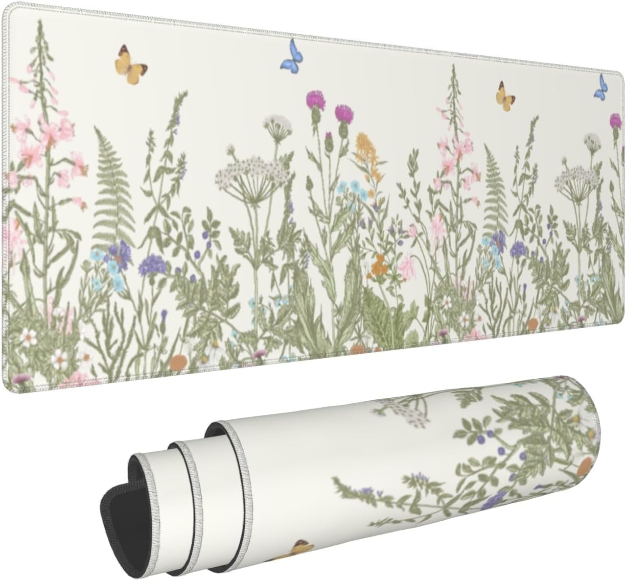 Sage Green Floral Leaves Gaming Mouse Pad - XL Wild Flower Plants ...