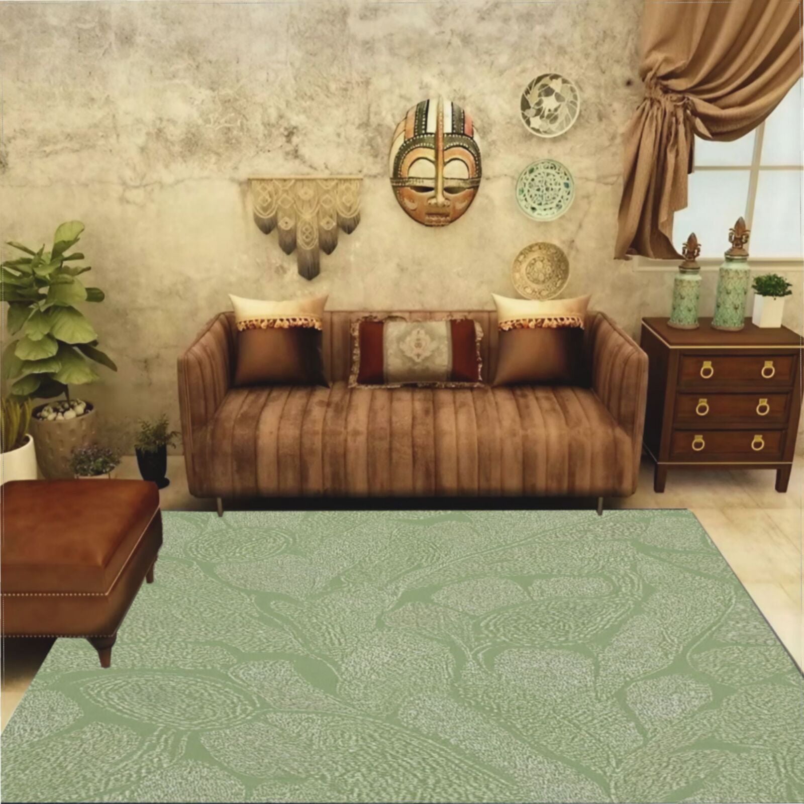 Sage Green Floral Pattern Textile Living Room ration Nordic Carpets ...