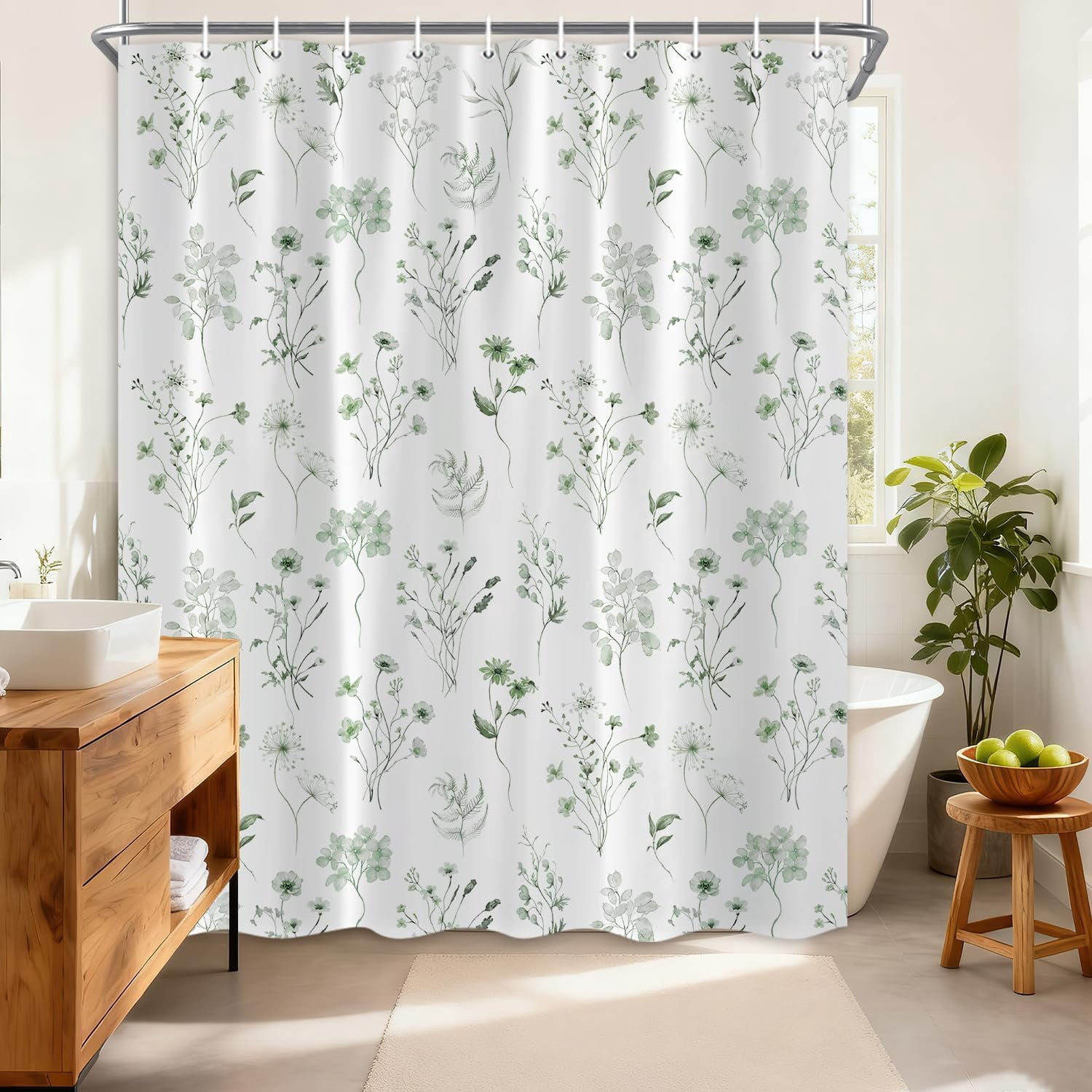 Green Floral Shower Curtain