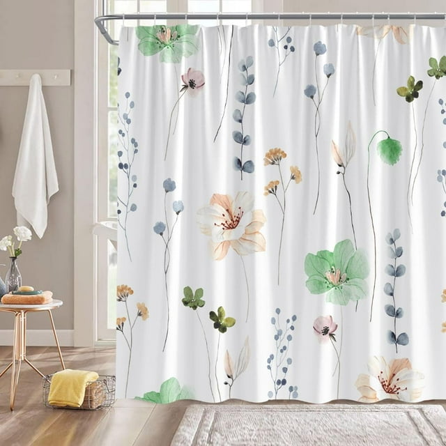 Sage Green Floral Shower Curtain Rustic Watercolor Flower Abstract ...